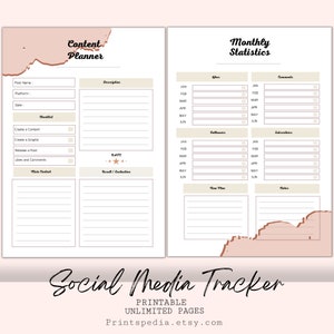 Printable Facebook Tracker Instagram Planner Pinterest Tracker Youtube ...