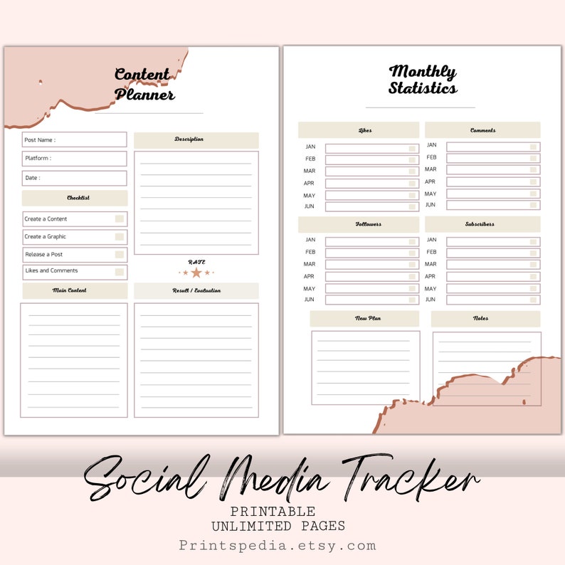 Printable Facebook Tracker Instagram Planner Pinterest Tracker Youtube ...