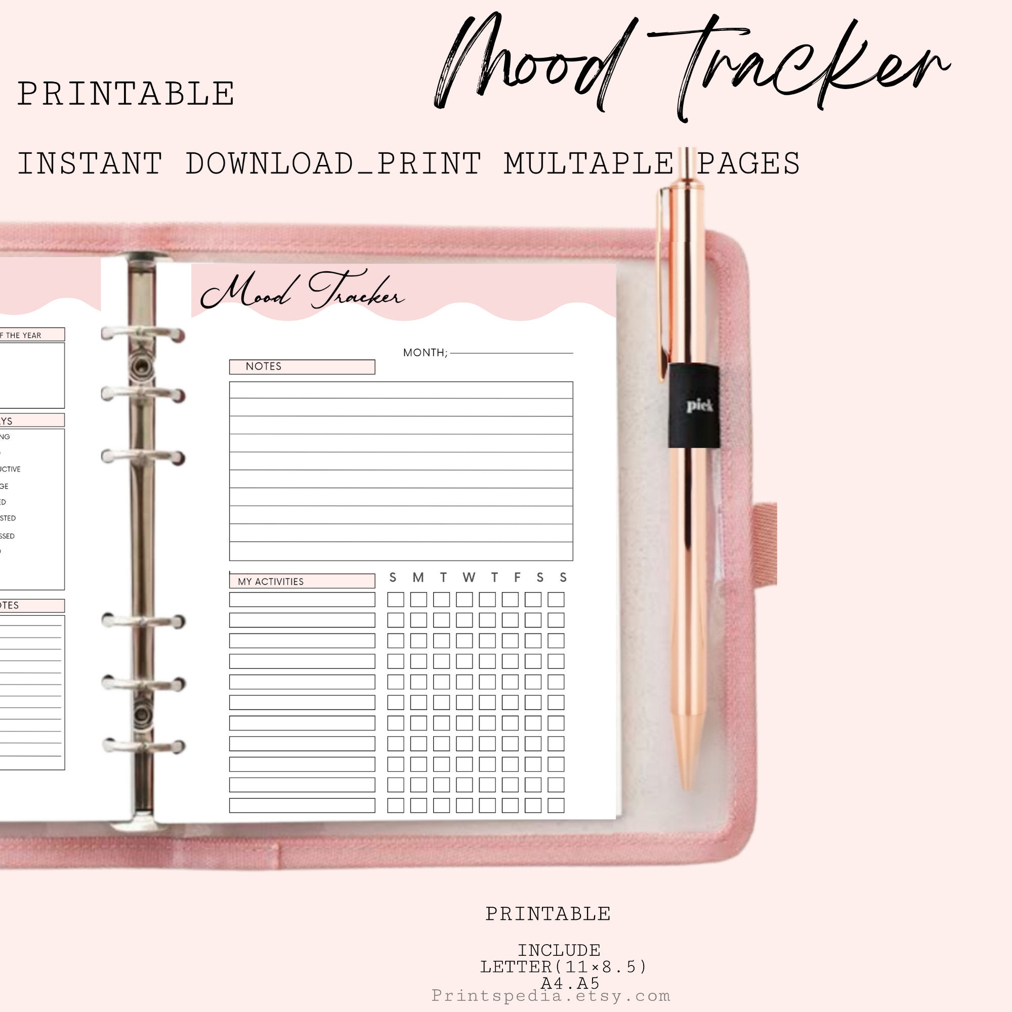 Mood Tracker Printable, Yearly Monthly Mood Tracker, Bullet Journal ...