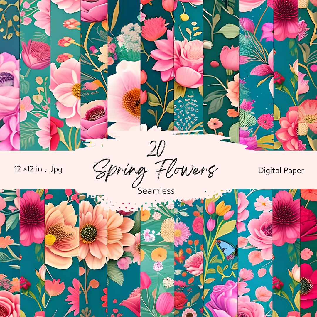 20 Seamless Flowers ,spring Flower Digital Paper,seamless Pattern ...