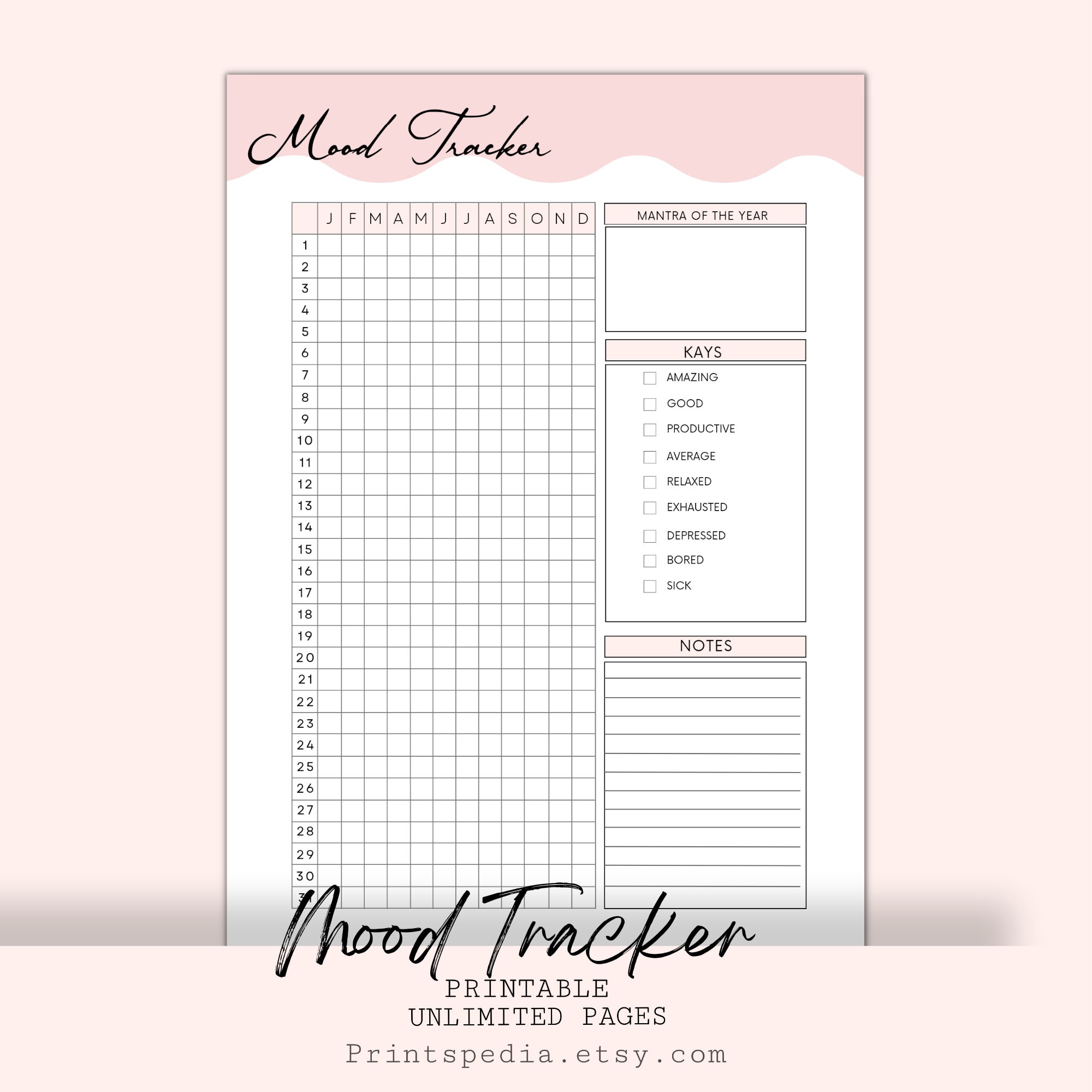 Mood Tracker Printable, Yearly Monthly Mood Tracker, Bullet Journal ...