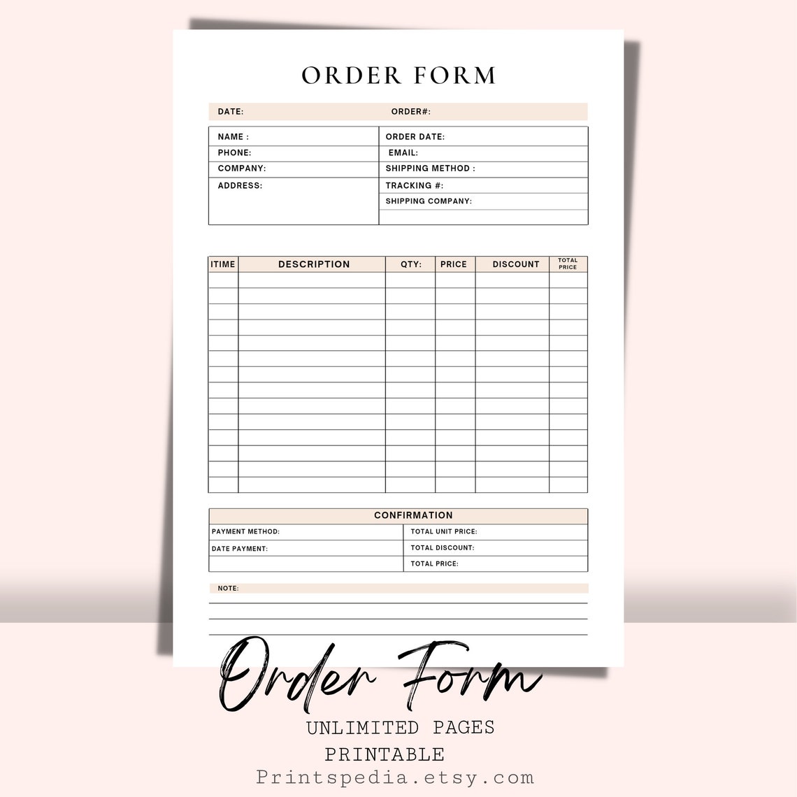 Order Form and Order Tracker printable Order Order Logsmall - Etsy