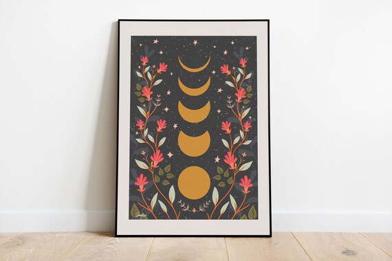 Phases of the Moon Eclectic Wall Art Boho Art Print - Etsy
