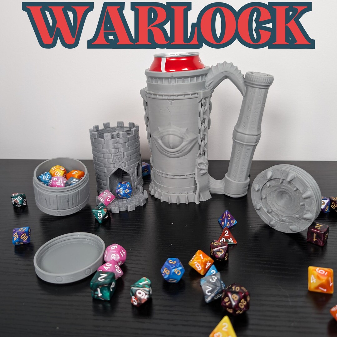 Warlock Dnd Mug Dice Tower | 3-in-1 Can Holder, Dice Box & Paintable ...