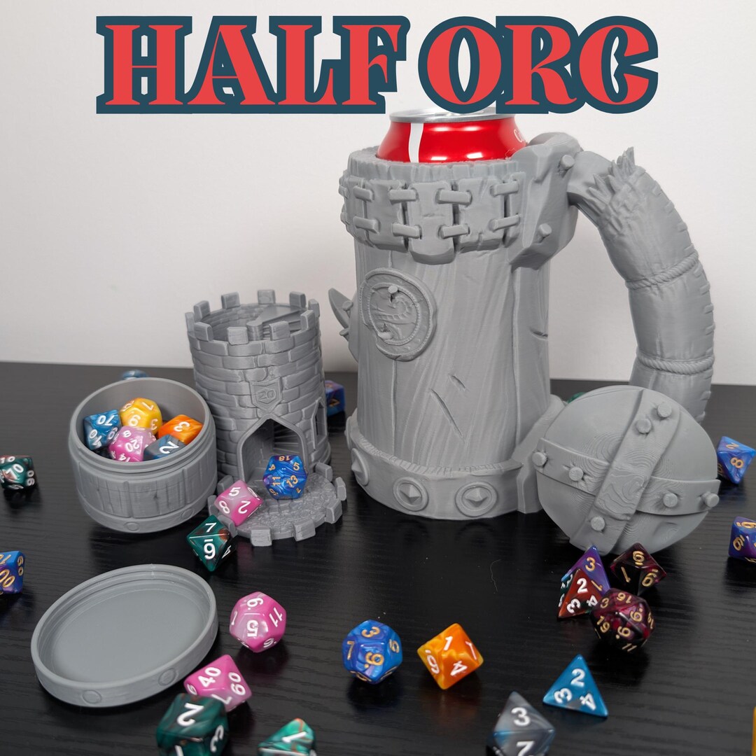 Półorkowy kubek DnD Dice Tower | 3 w 1 uchwyt na puszkę, pudełko na ...