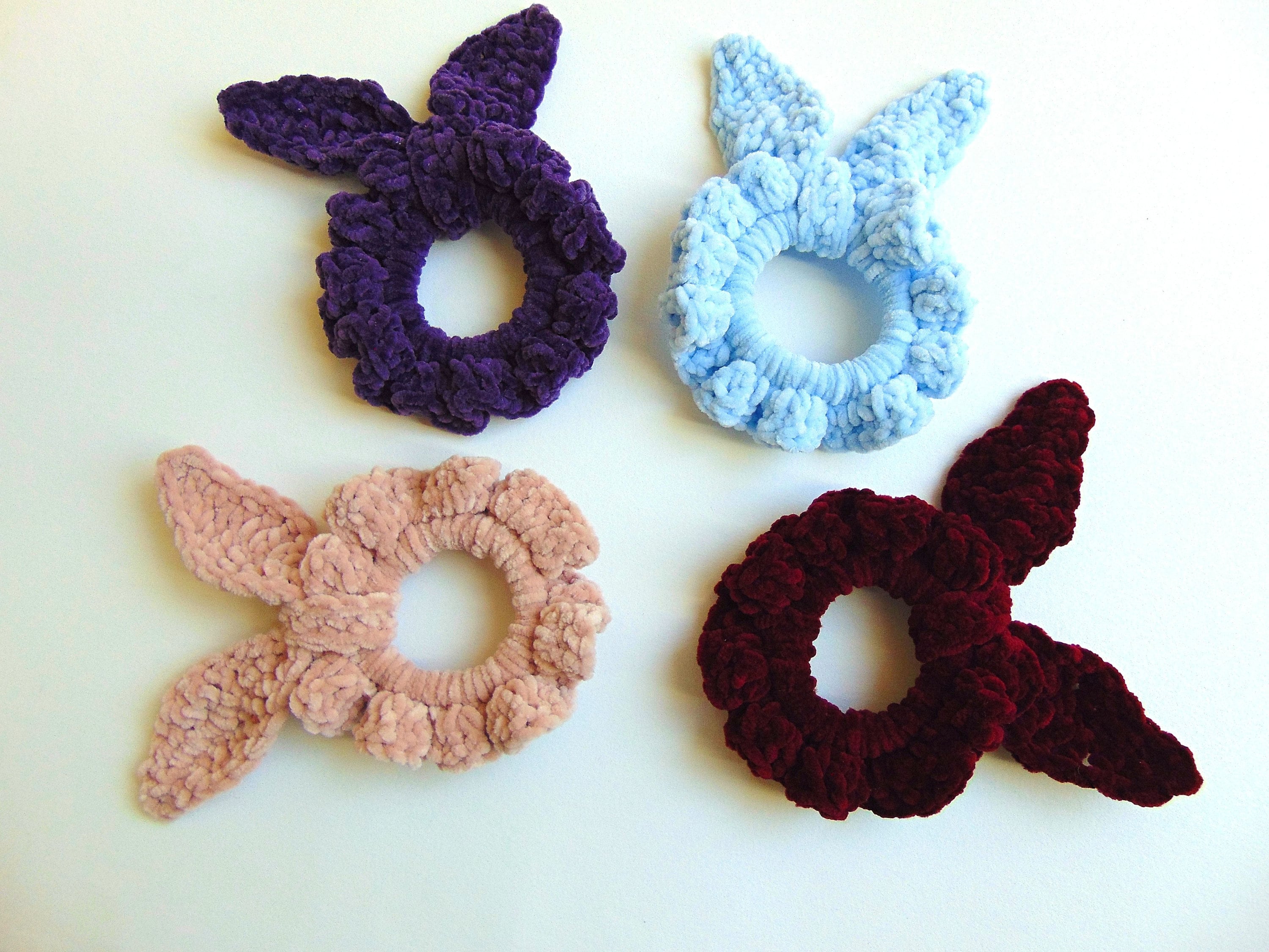 Bunny Ear Velvet Scrunchie, Bow Scrunchie, Dark Red Crochet Hair ...