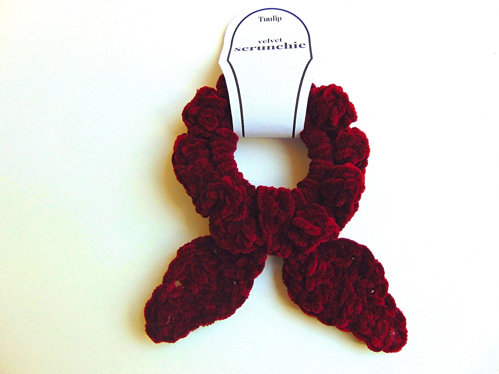 Bunny Ear Velvet Scrunchie, Bow Scrunchie, Dark Red Crochet Hair ...