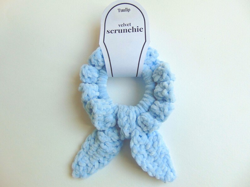 Bunny Ear Velvet Scrunchie Bow Scrunchie Light Blue Crochet - Etsy
