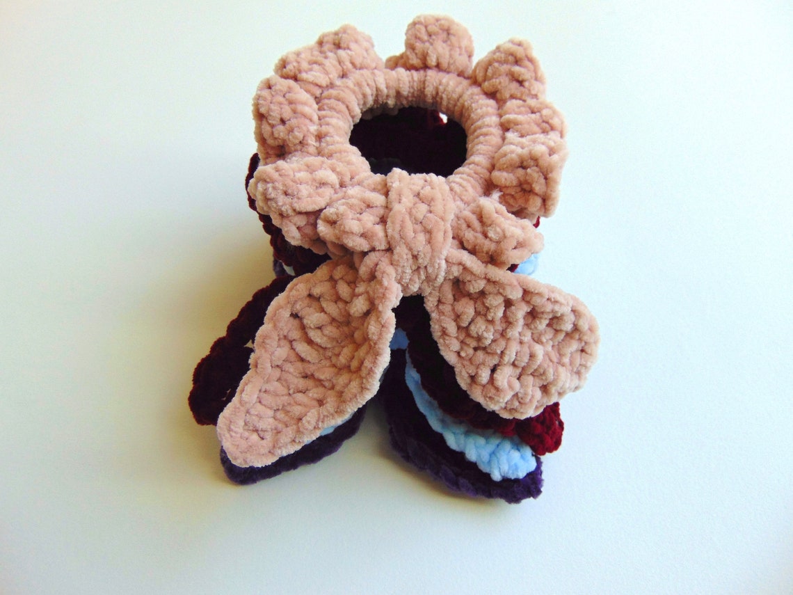 Bunny Ear Velvet Scrunchie, Bow Scrunchie, Dark Red Crochet Hair ...