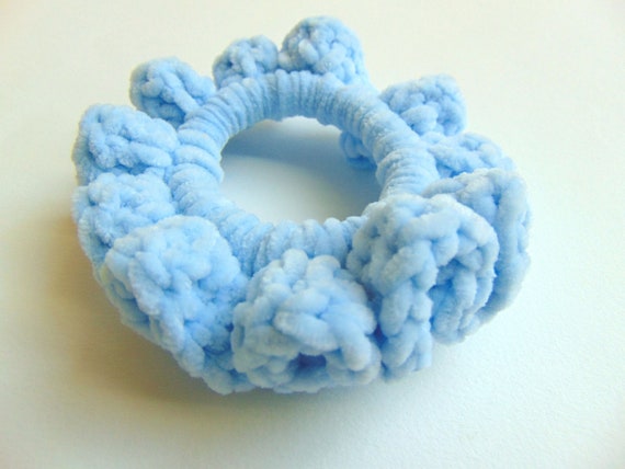 Velvet Scrunchie Light Blue Crochet Hair Scrunchie Baby Blue - Etsy