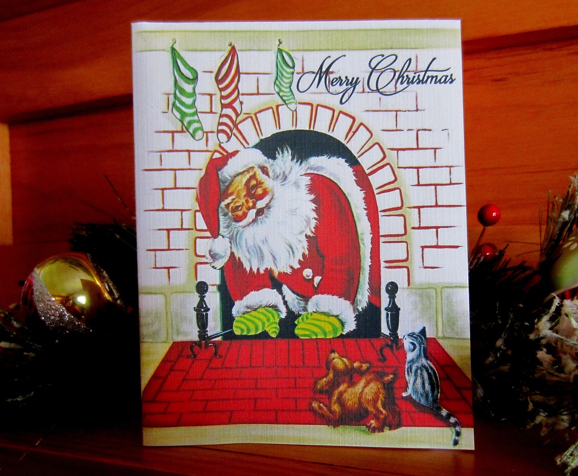 8 Pack of SANTA in the HEARTH Cards, 1960's Style W/matched Envelopes ...