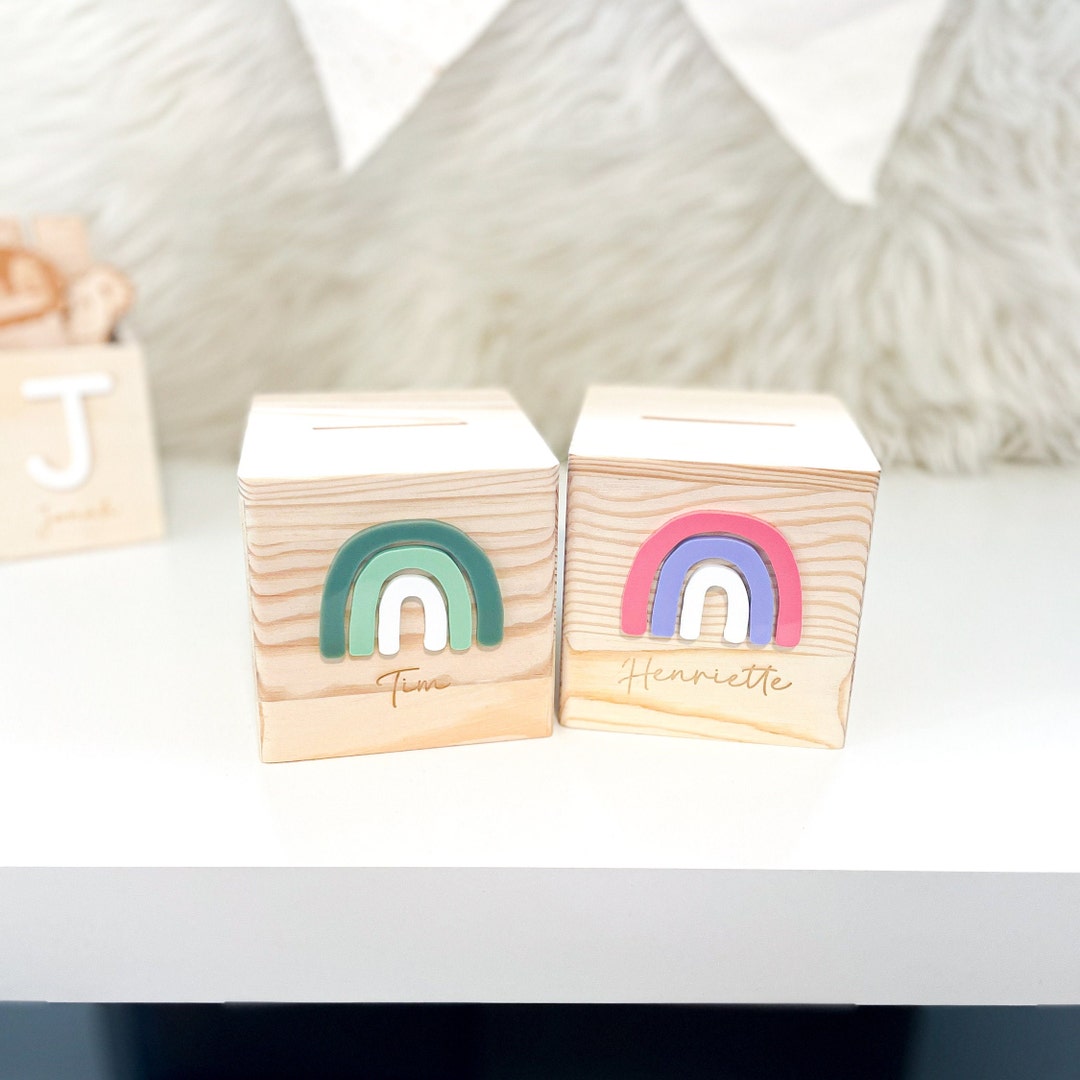Spardose personalisiert mit Namen für Kinder als Geschenk zur Geburt oder Geburtstag ...