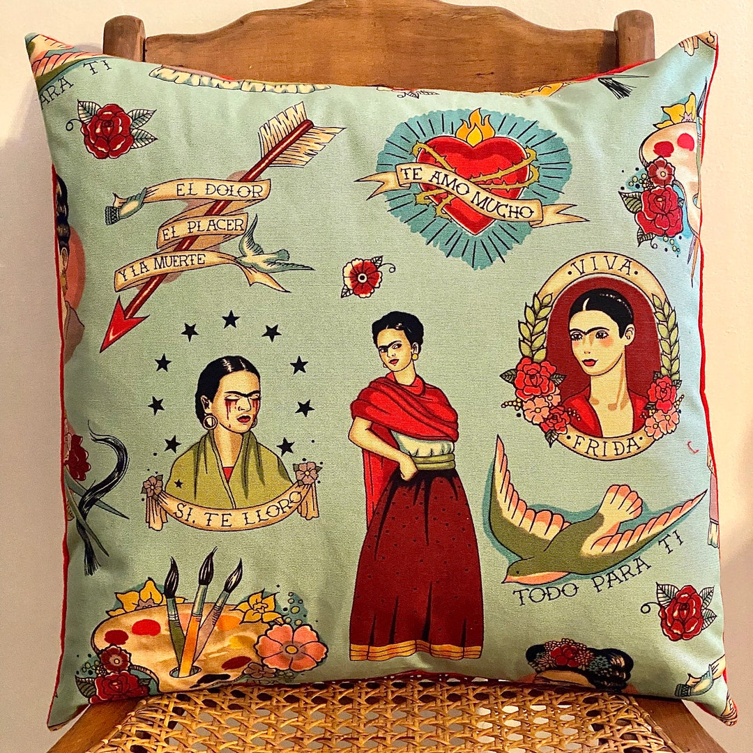 Frida Kahlo Artistic Pillow Cover: Handmade Sage Cotton Accent Pillow ...