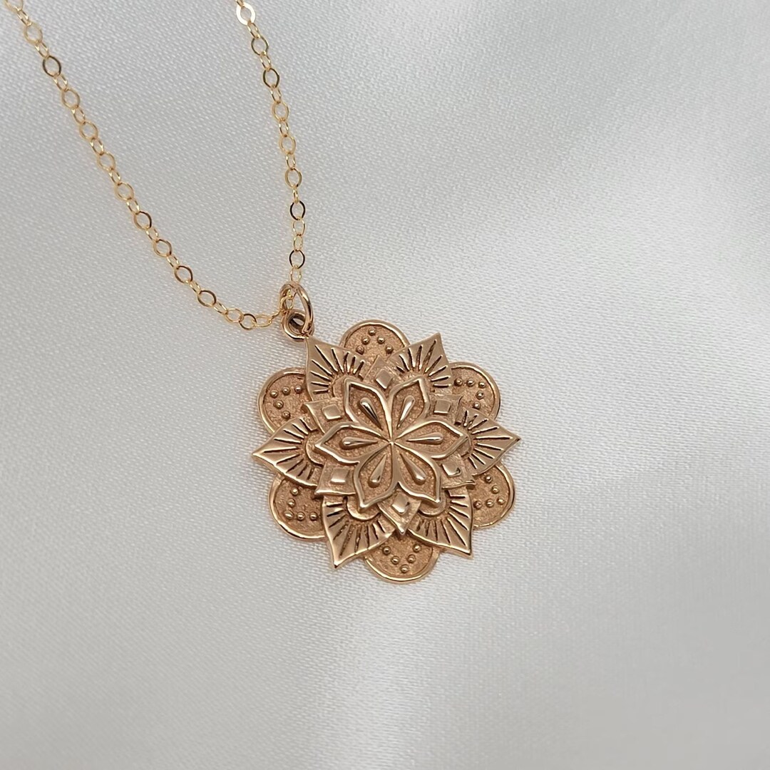 Mandala Necklace, Mandala Charm Necklace, Mandala Flower Necklace, Lotus Flower Pendant, Mandala ...