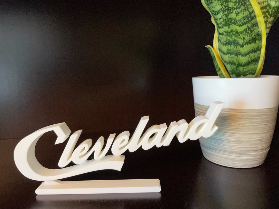 Cleveland Script Sign Desk Topper - Cleveland Ohio Script Stand - 3D ...