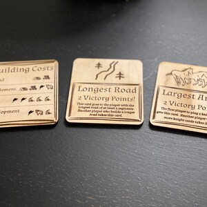 Laser Engraved Wooden Catan Cards: Building Costs, Longest Road ...