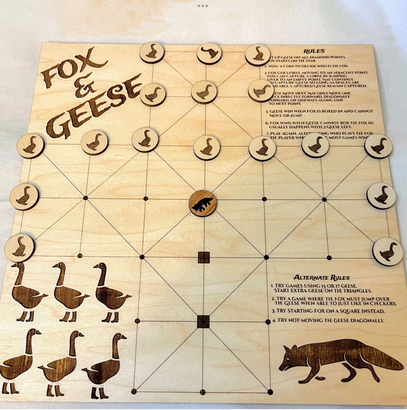 Classic 2 Player Board Game: Fox & Geese Wood Board Game - Etsy