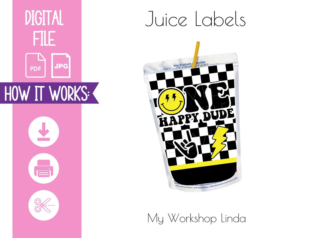 One Happy Dude Juice Label/capri Sun Label/birthday Party Printable ...