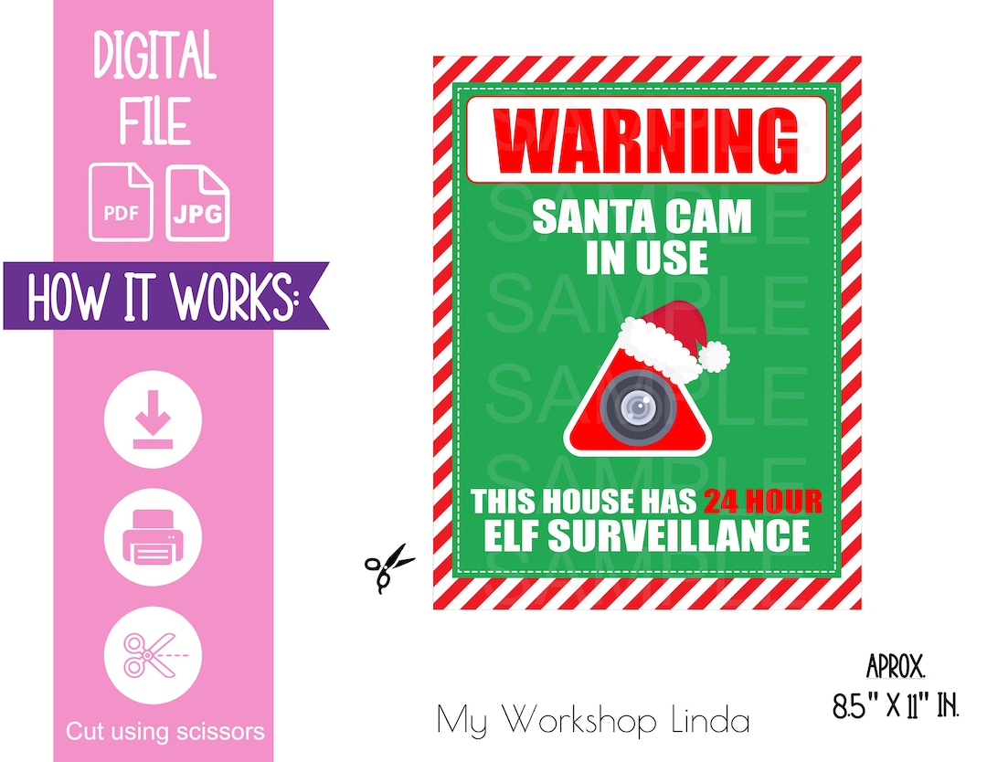 Instant Download Pdf-jpg/santa Cam Warning Sign Printable Christmas ...