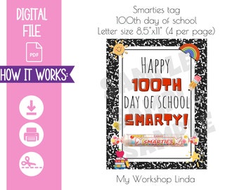 100th Day of School Smarty, INSTANT EDITABLE DOWNLOAD, 100 Days Smarter ...