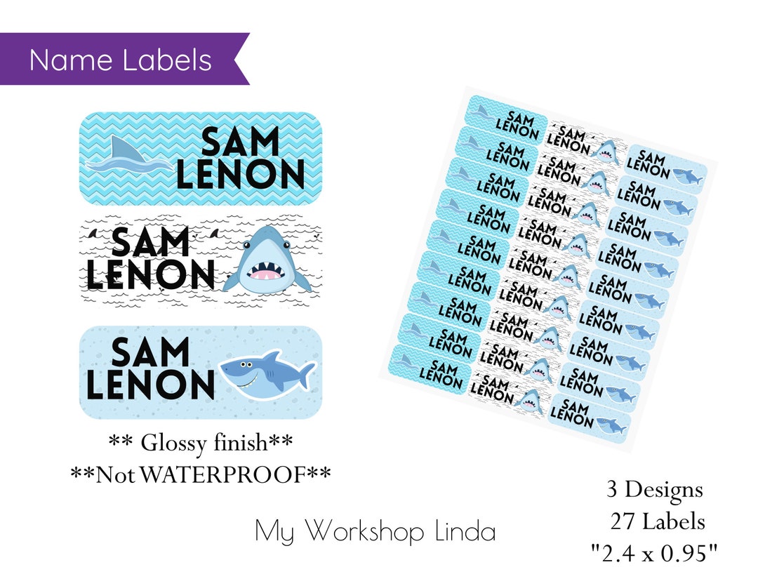 Shark Personalized Name Labels / Glossy Stickers / Notebook Labels ...