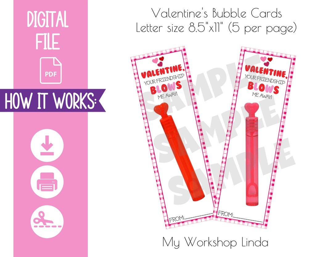 Instant Download Bubble Wand Valentine's Printable Card, School Favors ...