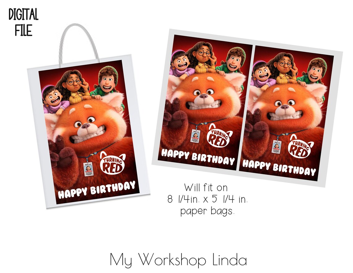 Turning Red Favor Bag Label / Bag Happy Birthday Label / - Etsy