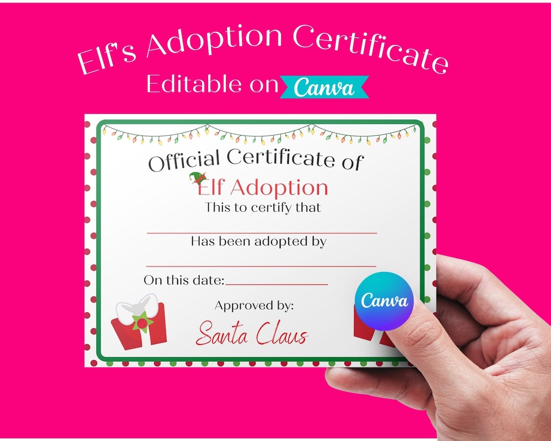 Canva Printable Elf Certificate of Adoption-editable ON CANVA/ Elf ...