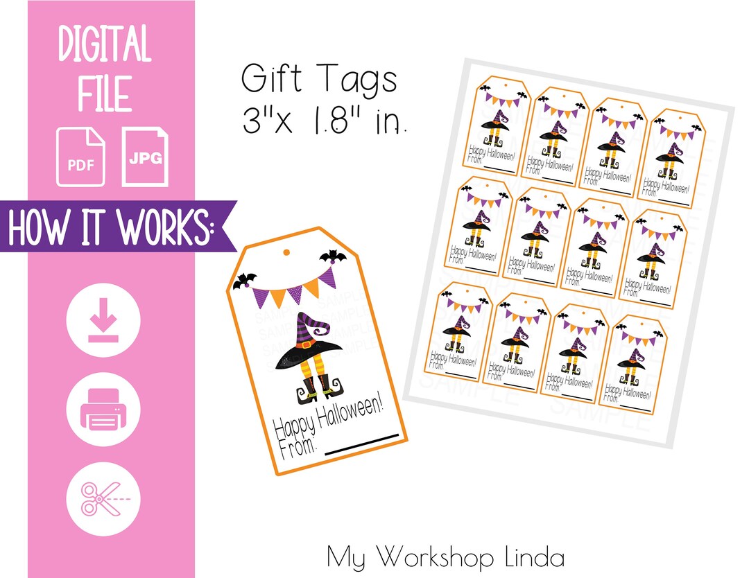 Printable Halloween Gift Tags / / Halloween Treat Tag /halloween School ...