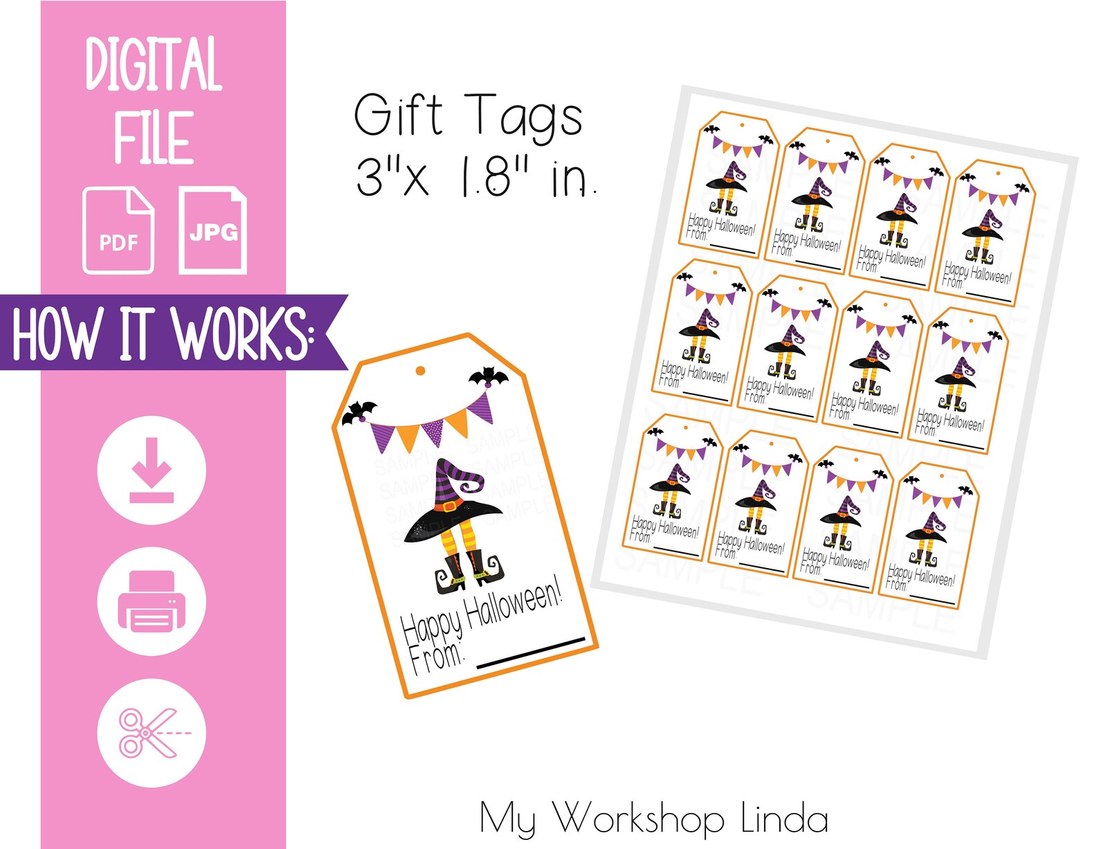 Printable Halloween Gift Tags / / Halloween Treat Tag /halloween School ...