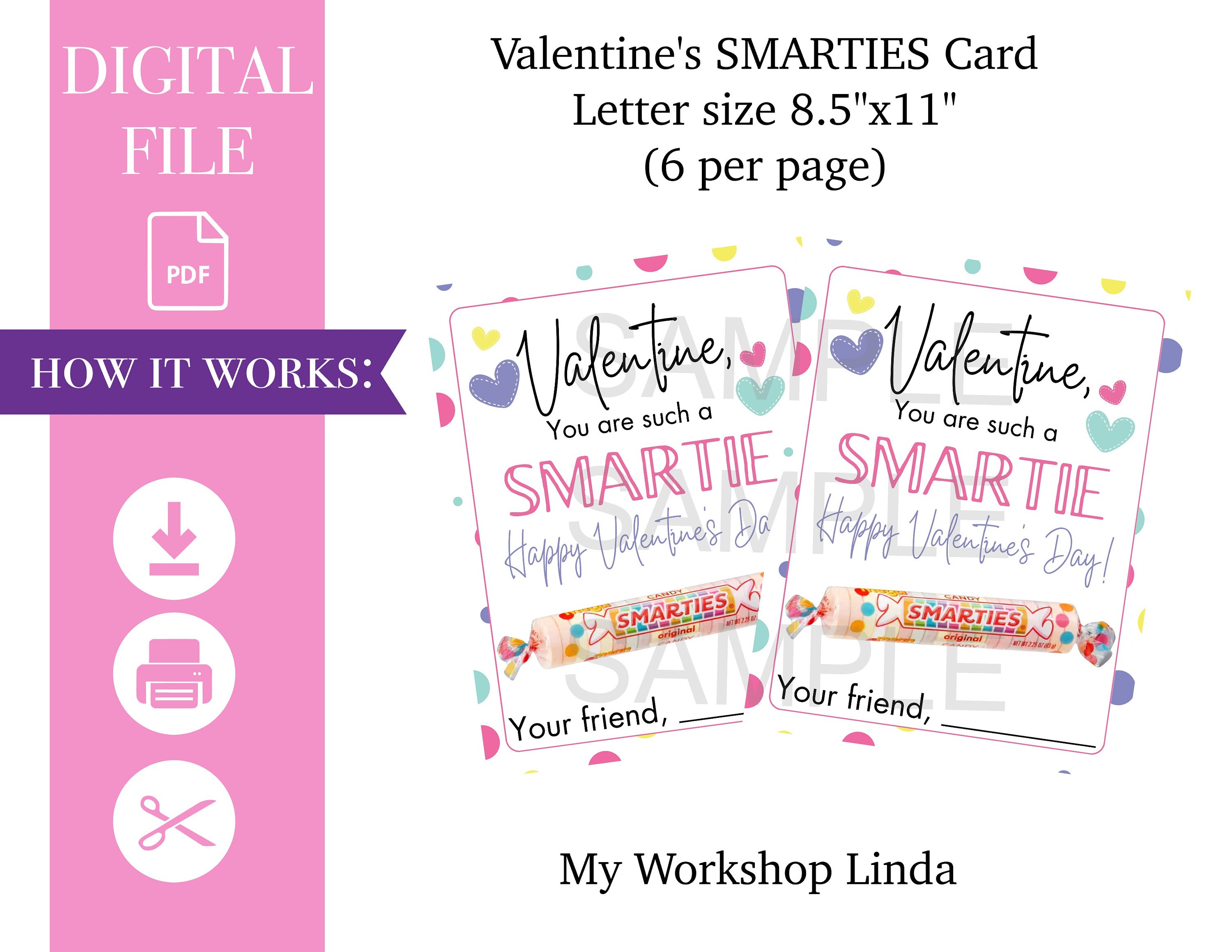 Instant Download Cute SMARTIES Valentine's Printable Card, School ...