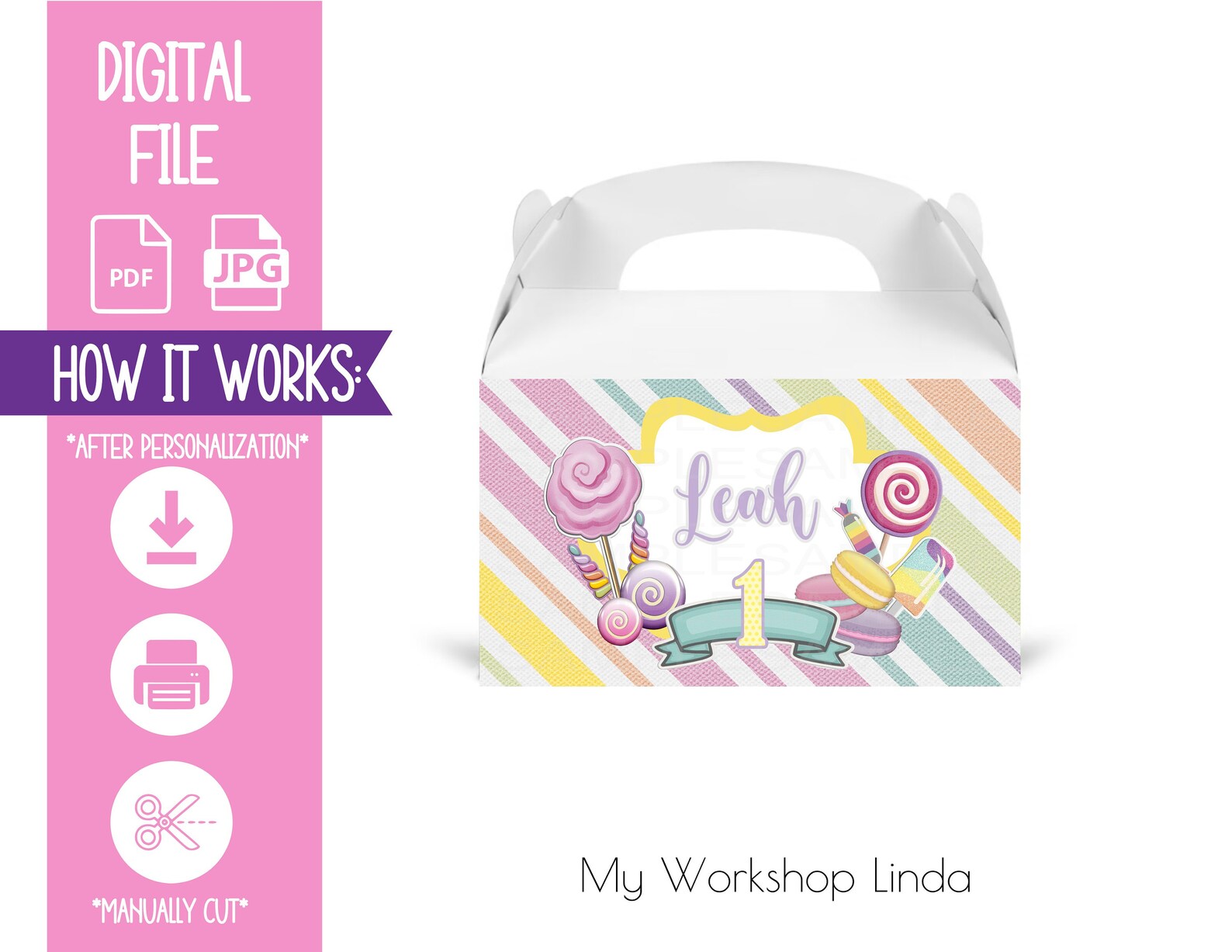 Personalized Pastel Colors Candyland Favor Box Label, Candy Land Favor ...