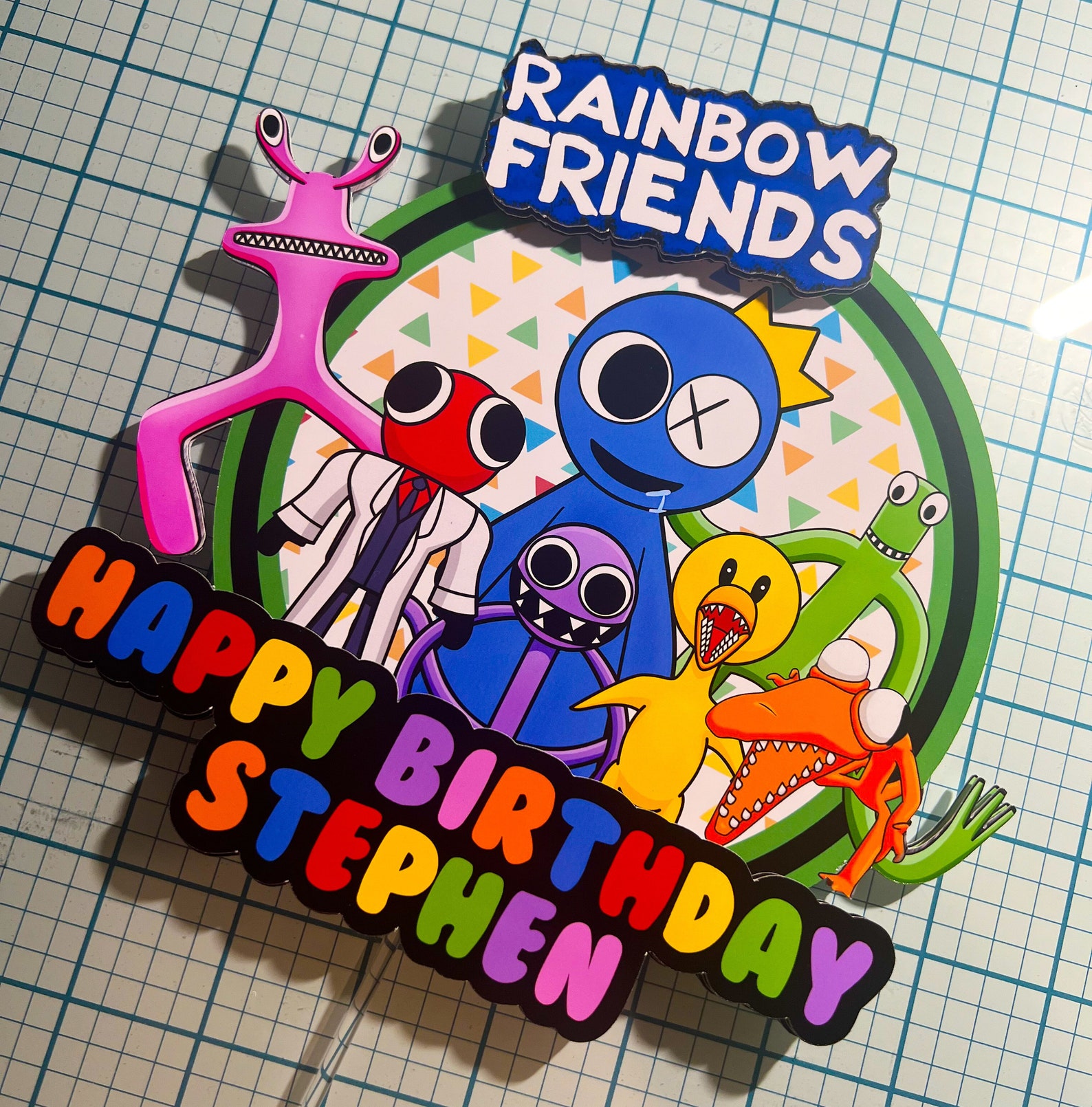 Personalized Rainbow Friends Birthday Cake Topper - Kids Party Decor ...