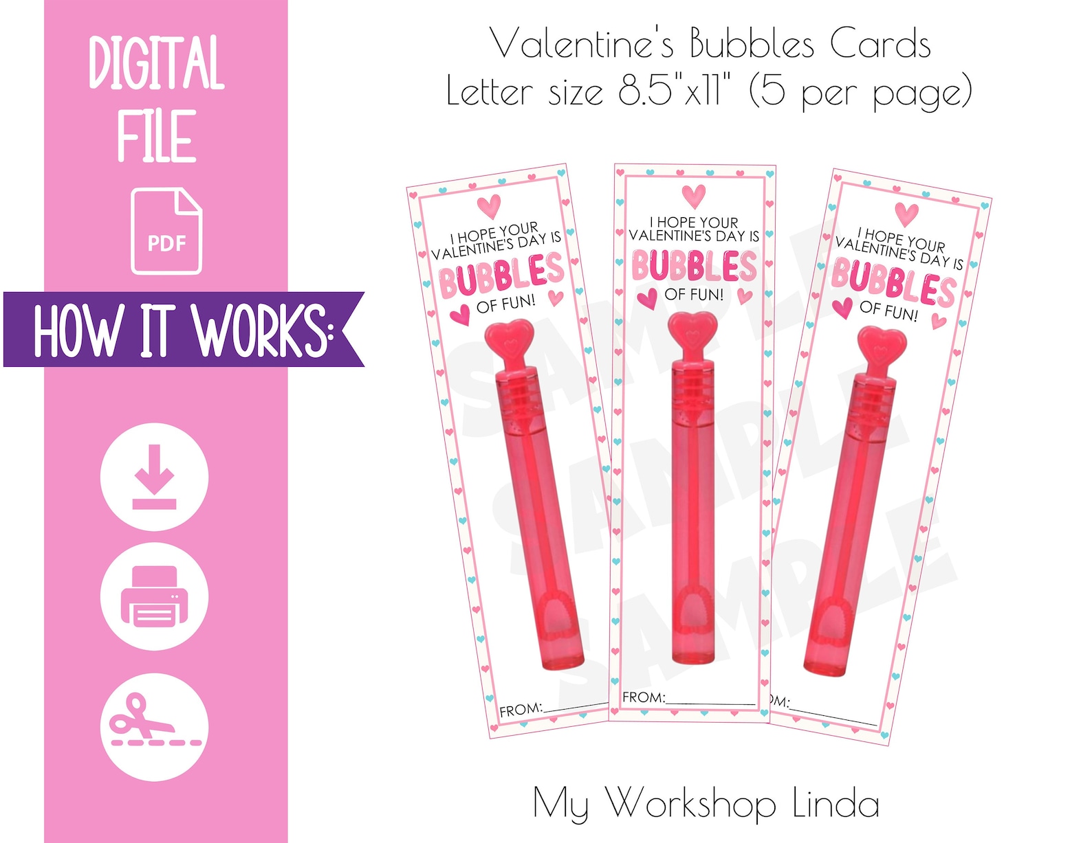 Instant Download Cute Bubble Wand Valentine's Printable Card, School ...