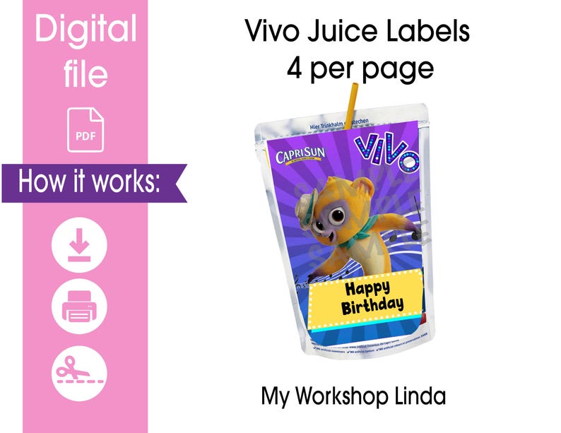 Vivo Juice Label/capri Sun Label/birthday Party Printable/treats ...