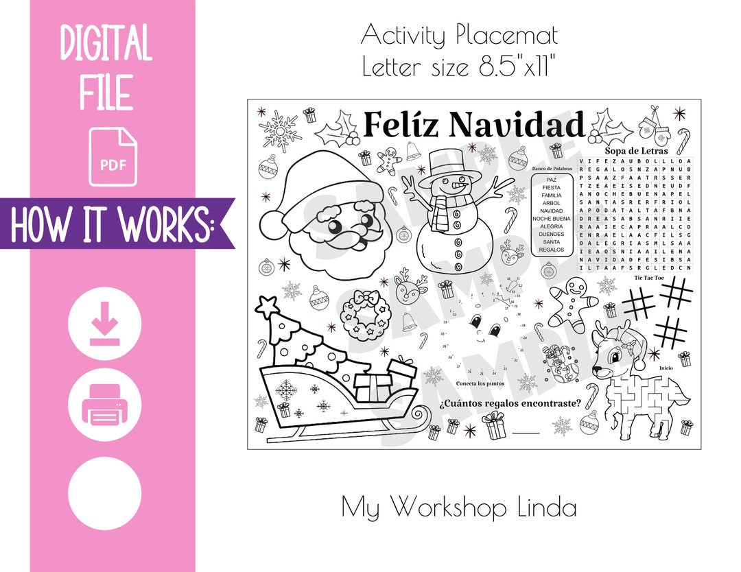 Instant Download Spanish Christmas Placemat | PRINTABLE Christmas ...