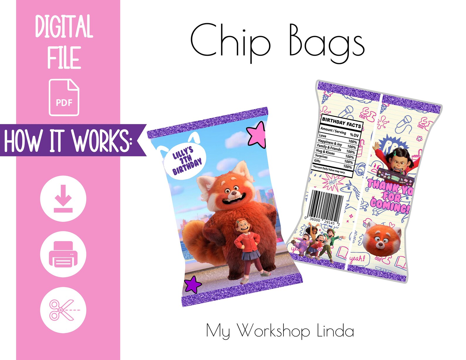 PRINTABLE Turning Red Chip Bags Wrapper /snack Bag | Etsy