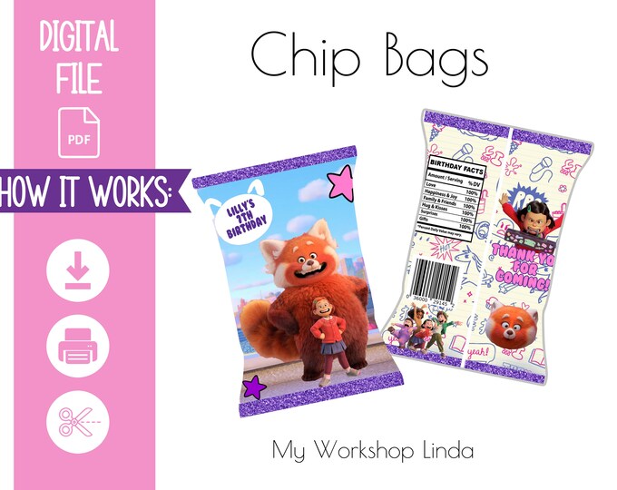 Turning Red Chip Bag Label, Turning Red Chips Party, Theme Birthday ...