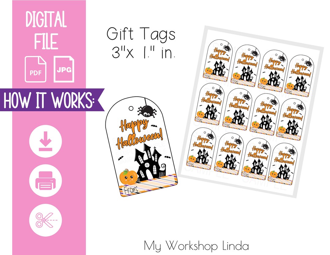 Printable Halloween Gift Tags / / Halloween Treat Tag /halloween School ...