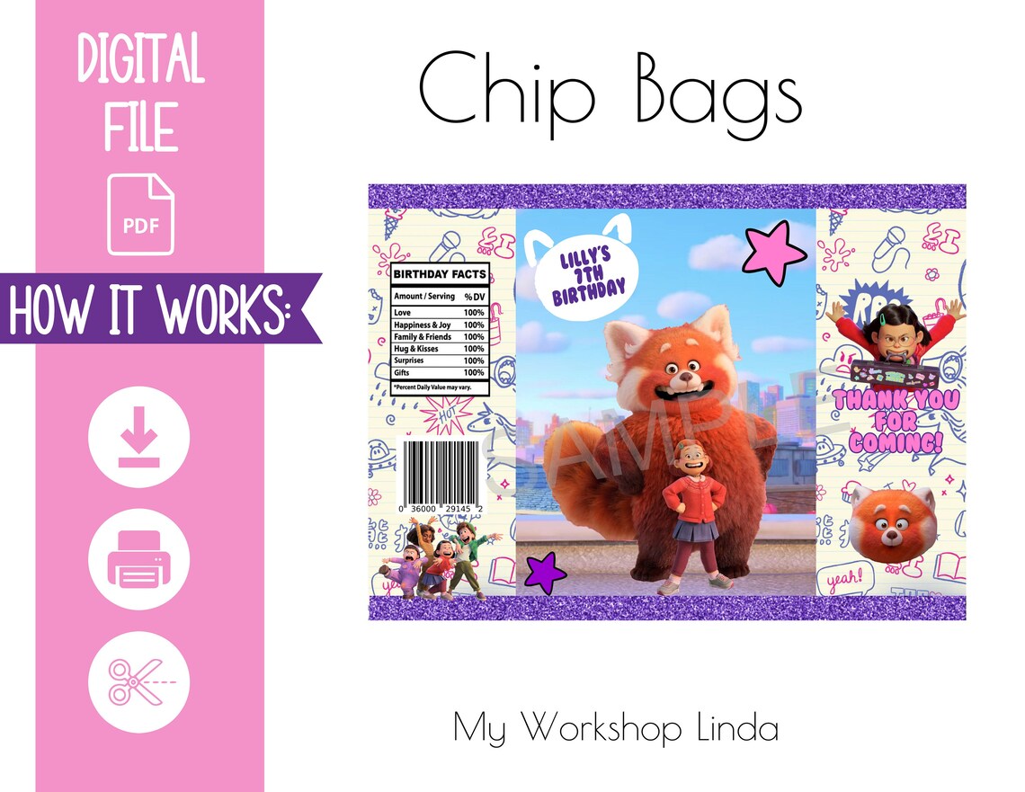 PRINTABLE Turning Red Chip Bags Wrapper /snack Bag | Etsy