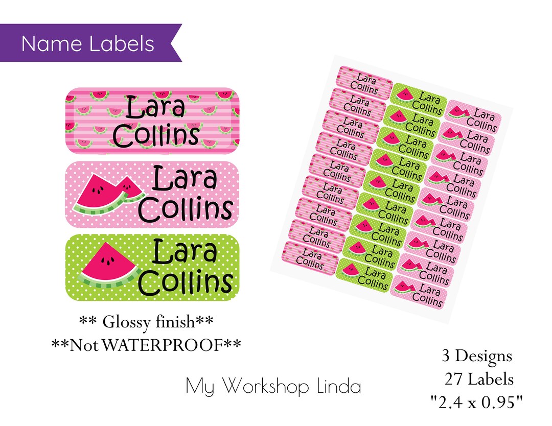 Watermelon Personalized Name Labels / Glossy Stickers / Notebook Labels ...