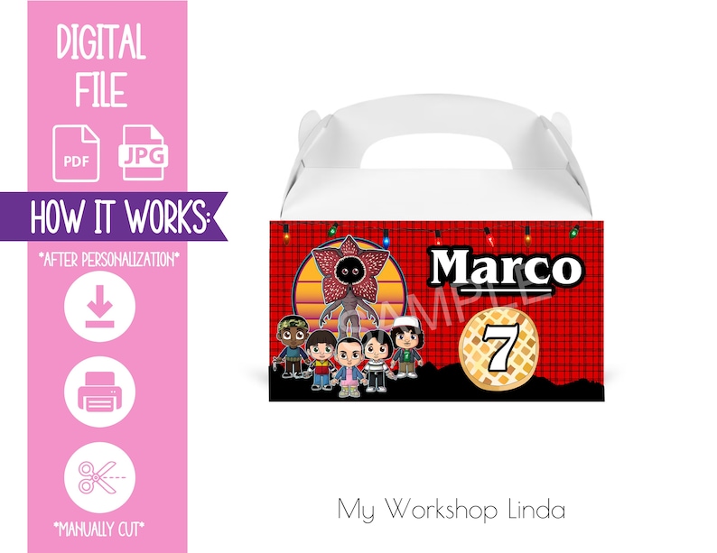 Personalized Cartoon Stranger Thing Favor Box Label, Stranger Things ...