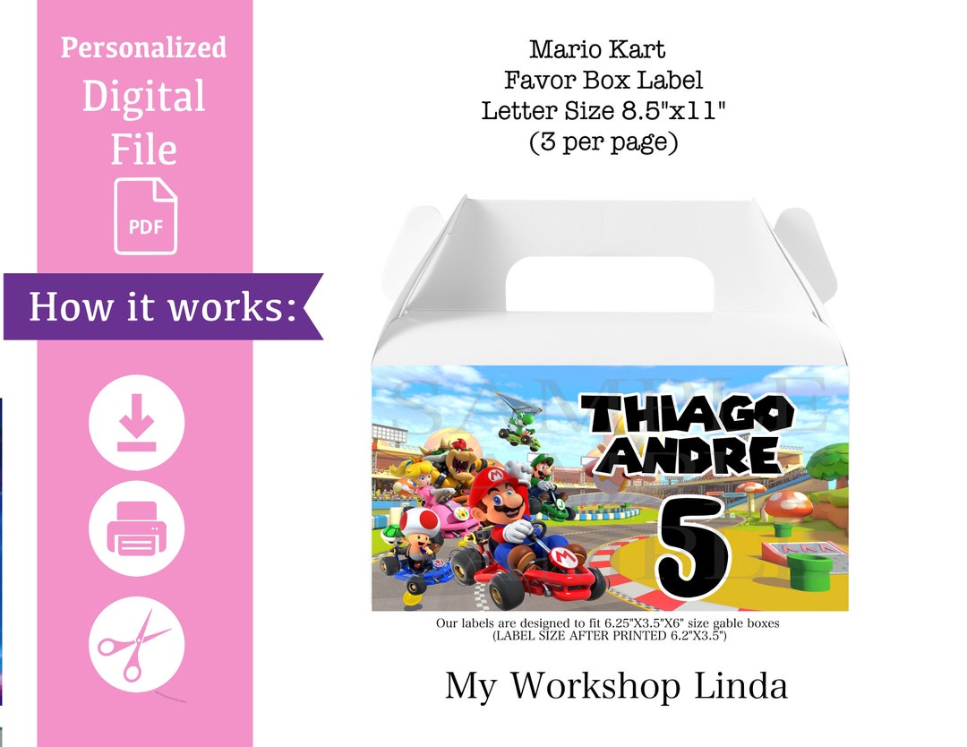 Personalized Mario Kart Favor Box Label, Favor Box Label, Super Mario ...