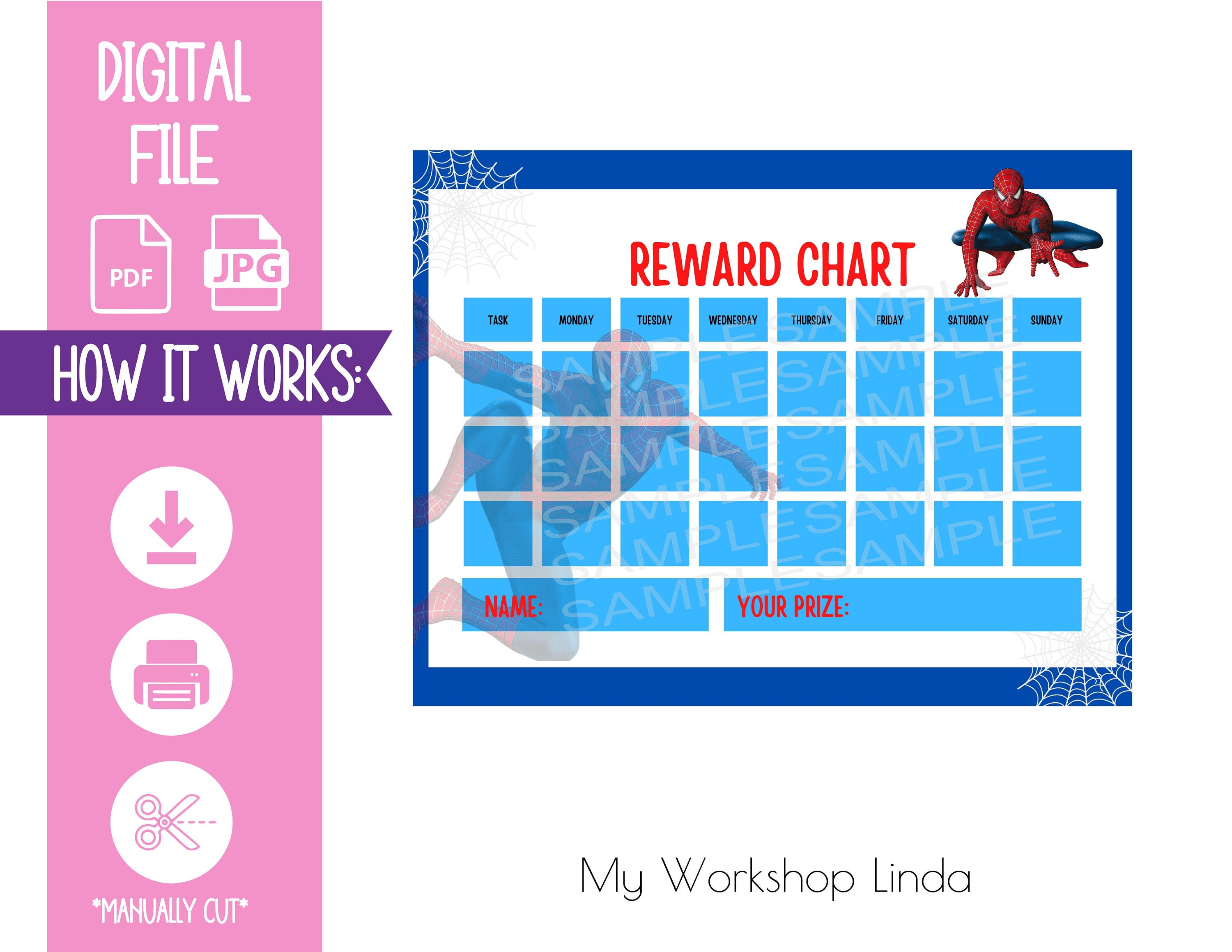 Instant Download Spiderman Childs Reward Chart, Daily Chores Chart ...