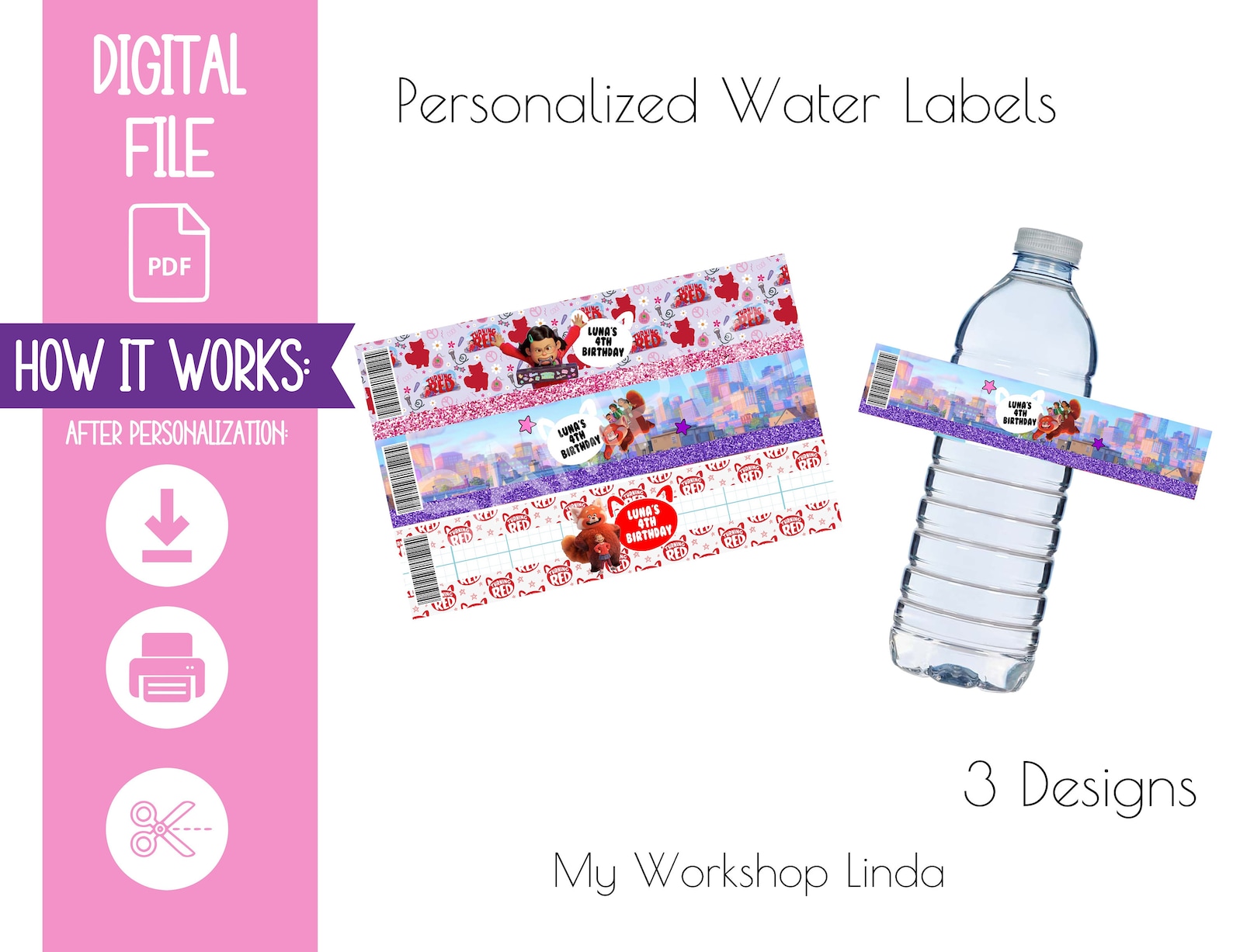 Turning Red Water Label / Personalized Label / Turning Red Party Favors ...