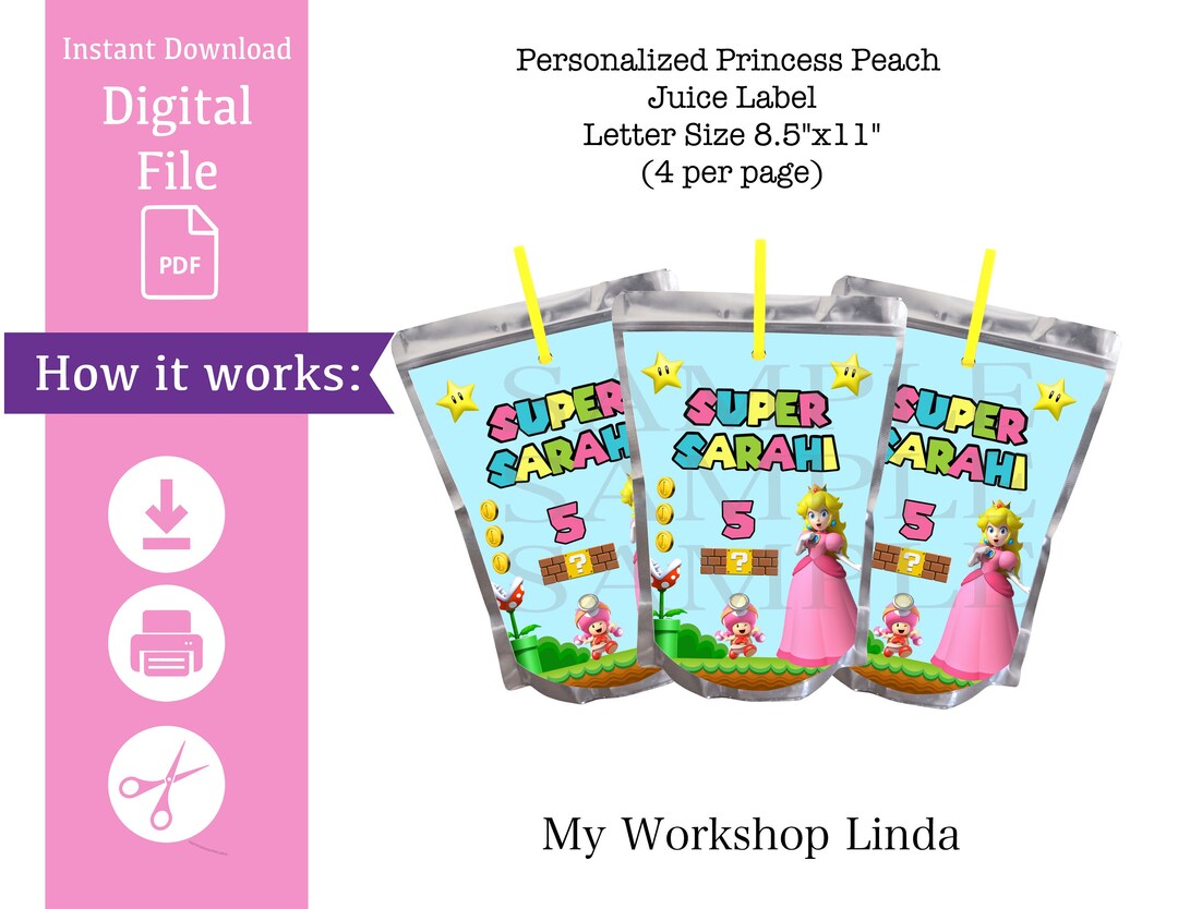 Personalized Princess Peach Juice Label/capri Sun Label/birthday Party ...