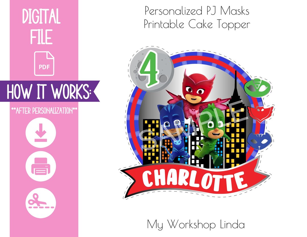 Personalized PJ Masks DIGITAL Cake Topper-party Printables Party ...