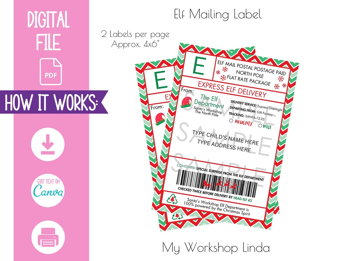 Elf Mail Shipping Label | North Pole Stickers | Elf Arrival Package ...