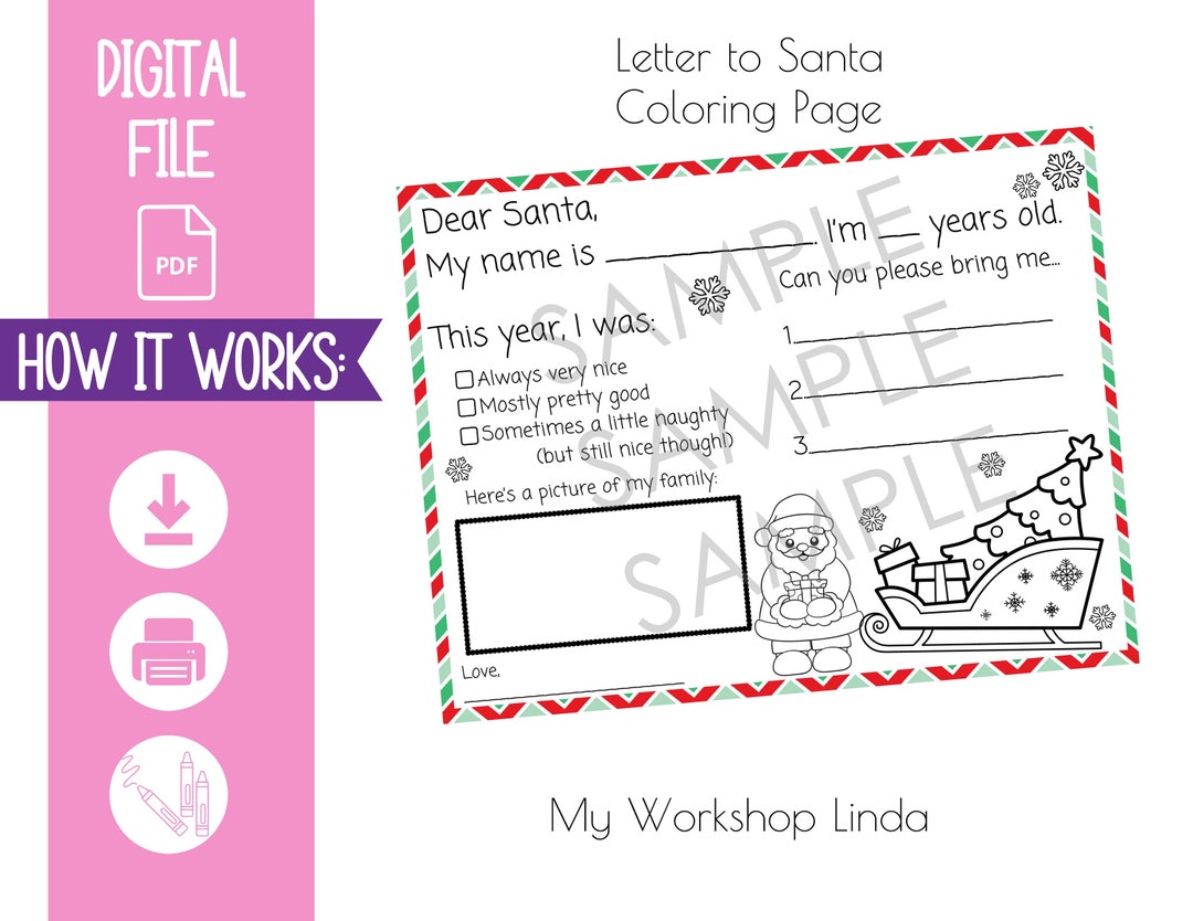 Kids Letter to Santa Coloring Page, Christmas Wish List, Printable ...