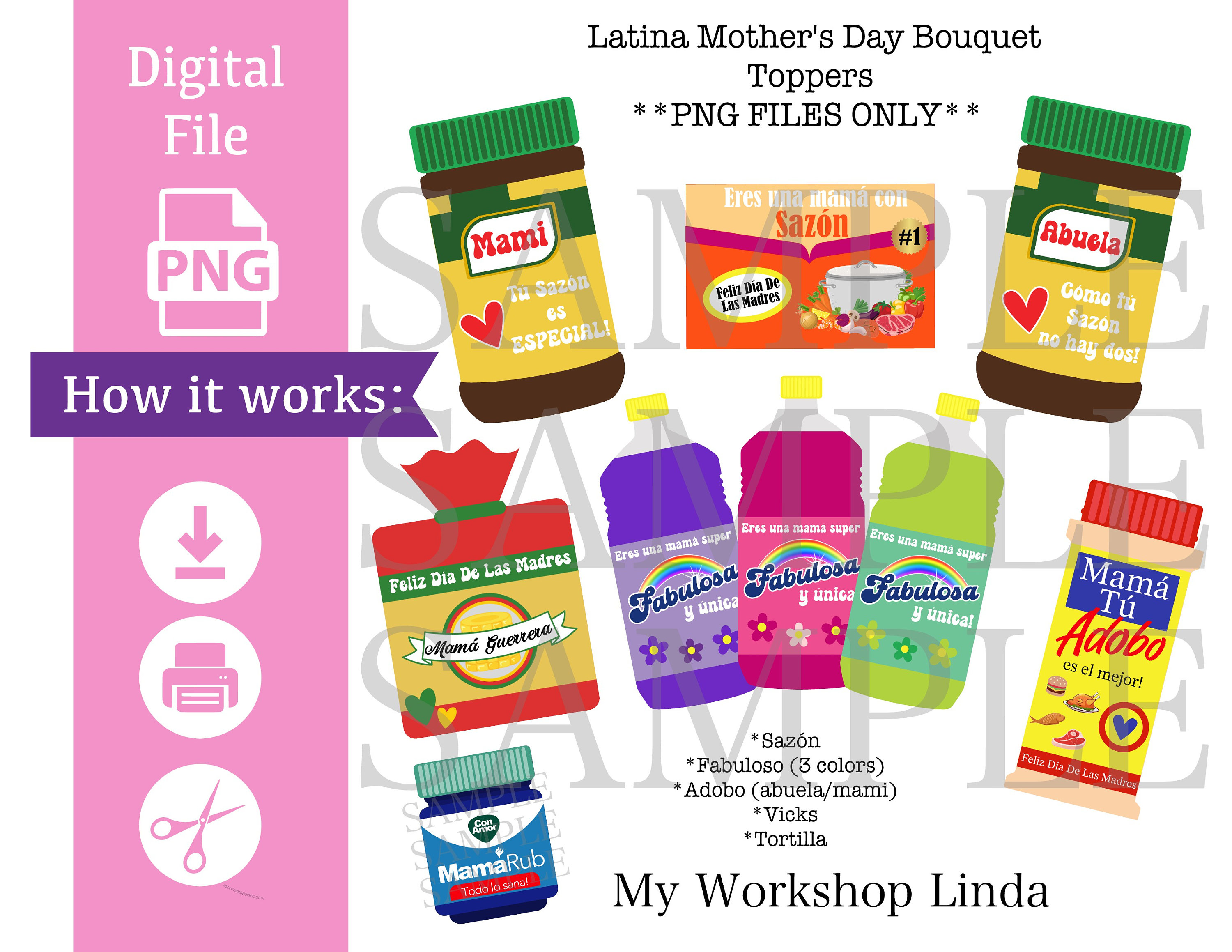 PNG Latina Mom Bouquet Toppers/mama Tu Saxon Es Unico/fabulosa/mama ...